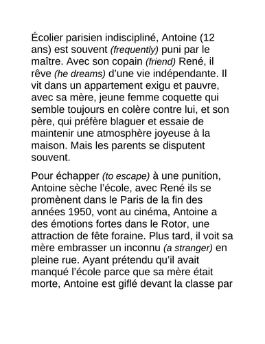 A LEVEL FRENCH revision "Les 400 coups" | Teaching Resources