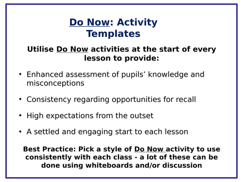 'Do Now' Activities CPD and Teacher Toolkit | Teaching Resources