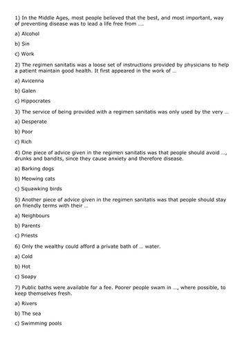 Medicine Through Time: Medieval Disease Prevention Quiz – GCSE History ...