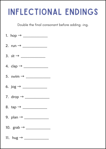 Inflectional Endings Grammar Worksheets and Activities - ing, -ed, -s ...