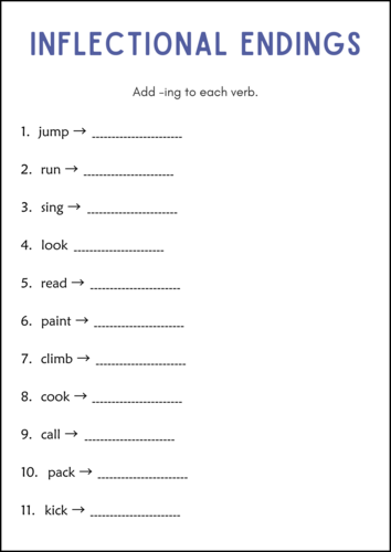 Inflectional Endings Grammar Worksheets and Activities - ing, -ed, -s ...
