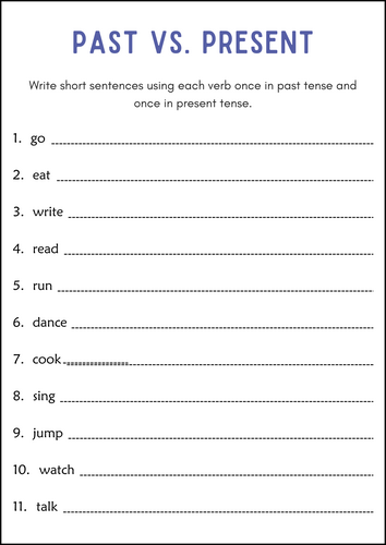 Printable Past and Present Tense Verbs Grammar Worksheets - Tenses of ...