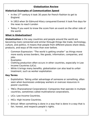 Globalisation Revision Guide & Review Questions | KS3 Geography ...