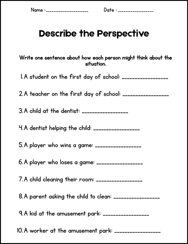 Perspectives and Points of View Activities Worksheets 2nd 3rd 4th 5th ...