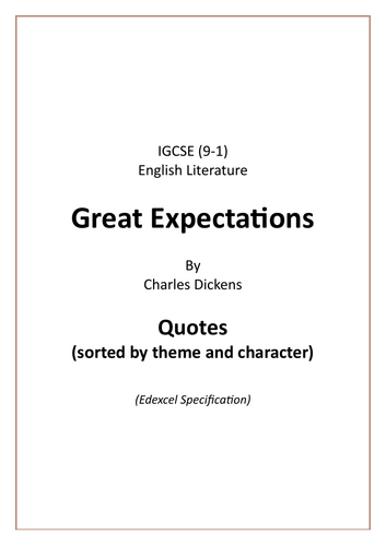 Great Expectations: Quotes (IGCSE English Literature) | Teaching Resources