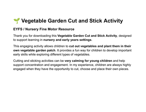 Vegetable Garden Cut and Stick Activity | EYFS Fine Motor Skills ...