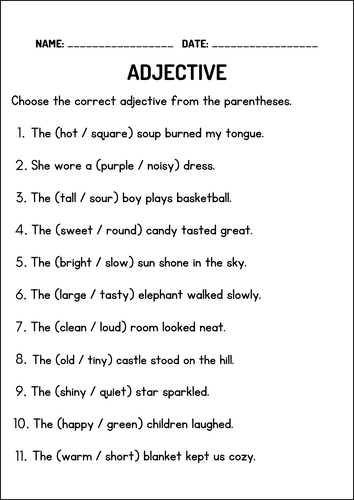 Adjectives Grammar Worksheets and Activities for 1st 2nd 3rd Grade ...