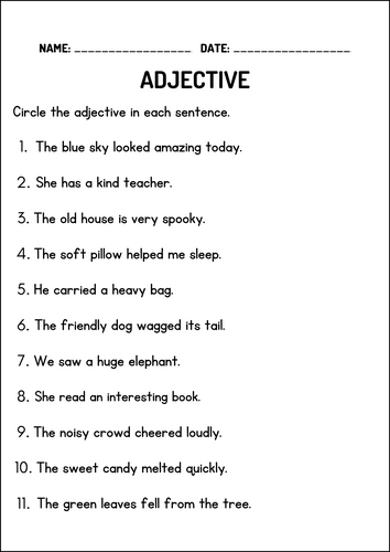 Adjectives Grammar Worksheets and Activities for 1st 2nd 3rd Grade ...