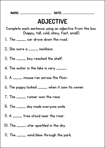 Adjectives Grammar Worksheets and Activities for 1st 2nd 3rd Grade ...