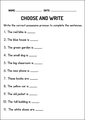 Possessive Pronouns – Grammar Practice Worksheets and Activities ...