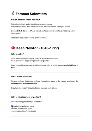 Famous Scientists Worksheet – British Science Week Reading and ...