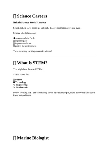 Science Careers Worksheet – STEM Jobs Activity for British Science Week ...
