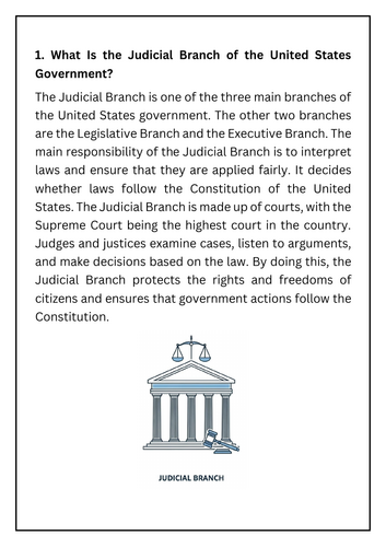 U.S. Government: Judicial Branch – Reading Comprehension Passages ...