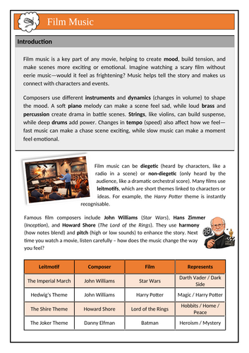 Film Music Worksheets (KS3 & KS4) | Teaching Resources