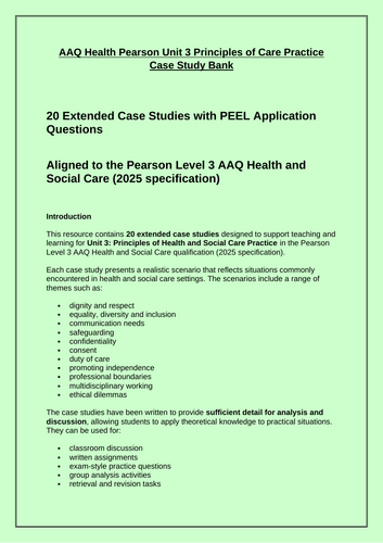 AAQ Health Pearson Unit 3 Principles of Care Practice Case Study Bank ...