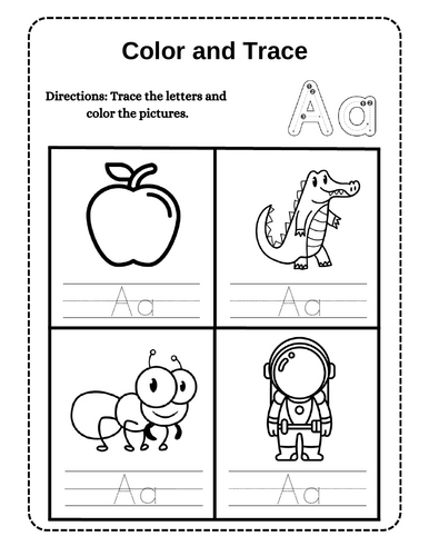 Color and Trace Alphabet Worksheets A–Z | Letter Tracing & Phonics ...