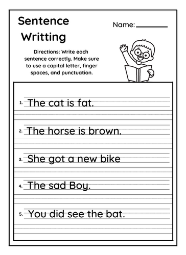Sentence Writing Worksheets | Capital Letters, Spacing & Punctuation ...