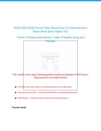 2026 AQA GCSE French Higher Listening Paper 1.2 Healthy living with ...