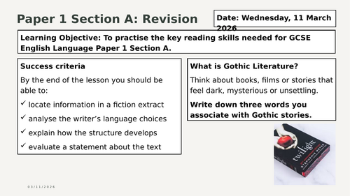GCSE English Language Paper 1 Revision Lesson – Gothic Extracts (Q1–Q4 ...