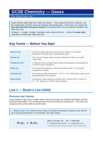 GCSE Chemistry Ideal Gas Laws | Teaching Resources