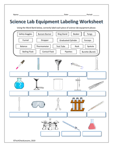 Science Lab Equipment Labeling & Functions Worksheet - Chemistry ...