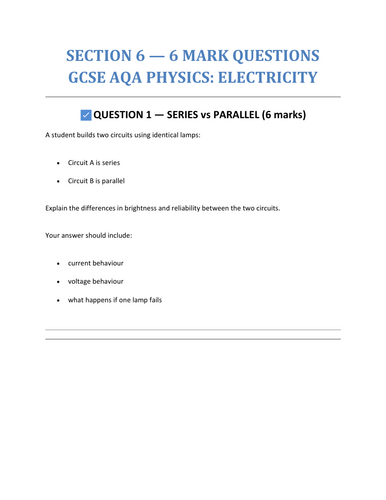 GCSE AQA Physics Electricity Topic Pack – Revision Notes, Worksheets ...