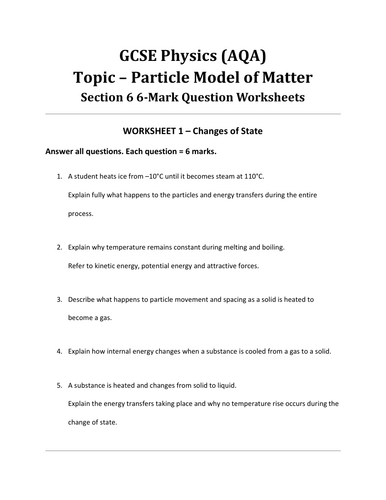 GCSE AQA Physics Particle Model Topic Pack – Revision, Worksheets ...