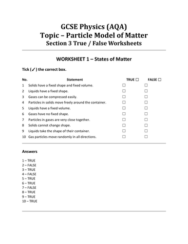 GCSE AQA Physics Particle Model Topic Pack – Revision, Worksheets ...