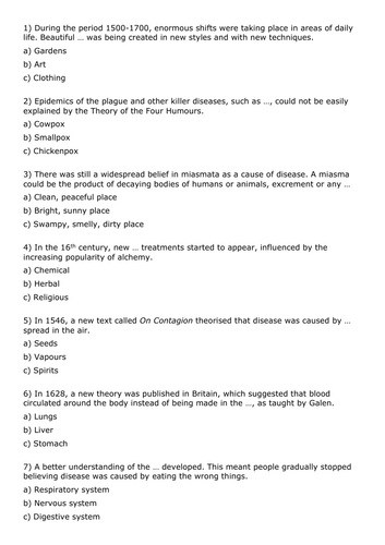 GCSE History Medicine Through Time: Renaissance Medicine Quiz – Causes ...