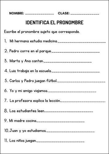 Spanish Subject Pronouns - Pronombres personales - Grammar Worksheets ...