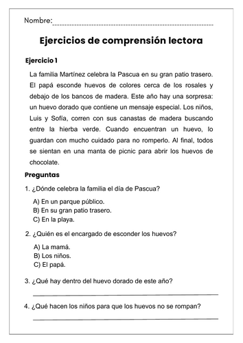 Easter Reading Passage in Spanish | Practica de Lectura Y Escritura ...