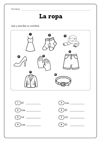 Spanish Clothing Vocabulary Worksheets | La Ropa Activities and Writing ...