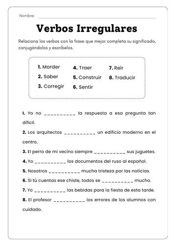 Spanish Present Tense Irregular Verbs Worksheets | Spanish Grammar ...