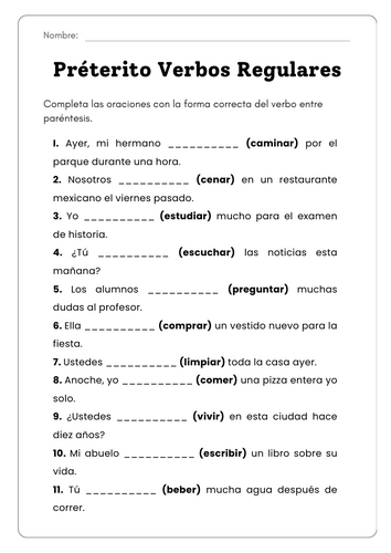 Spanish Preterite Regular Verbs Worksheets | Pretérito Verbos Regulares ...