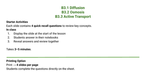B3 Movement in and out of cells | Starter Activities & Exit Tickets ...