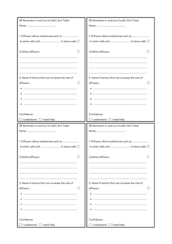B3 Movement in and out of cells | Starter Activities & Exit Tickets ...