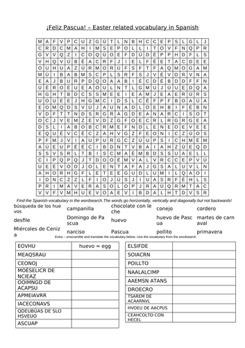 ¡Feliz Pascua! Free Easter resource: Vocabulary quiz and wordsearch ...