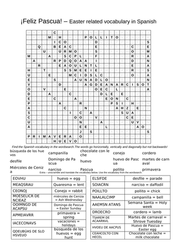 ¡Feliz Pascua! Free Easter resource: Vocabulary quiz and wordsearch ...