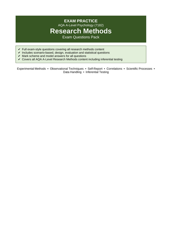 AQA A-Level Psychology (7182) — Research Methods Exam Questions Pack ...