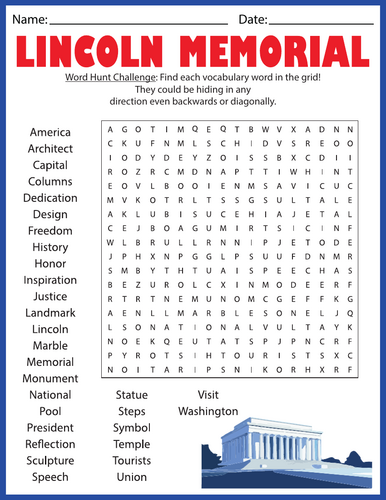 Lincoln Memorial Word Search Puzzle | U.S. History Activity | Teaching ...