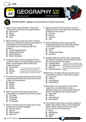 GEOGRAPHY IN THE NEWS weekly quiz - 23rd March 2026 | Teaching Resources