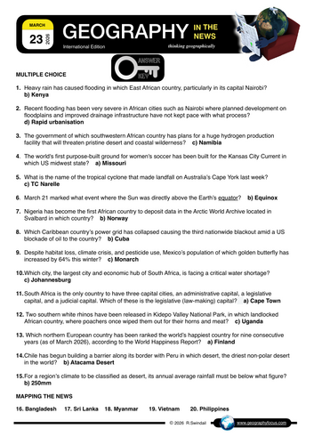 GEOGRAPHY IN THE NEWS weekly quiz - 23rd March 2026 | Teaching Resources