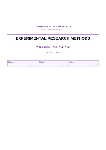 Cambridge IGCSE Psychology (0266) Worksheets Bundle AO1 AO2 AO3 | All ...