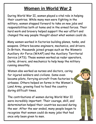 Women in War WW2 Reading Comprehension for Gr 3 - 5: No Prep | Teaching ...