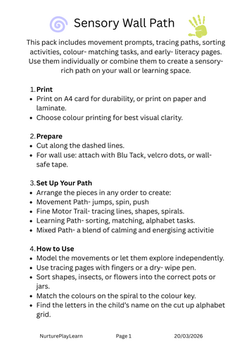 Printable Sensory Path Activity Pack- Movement, Tracing, Sorting ...