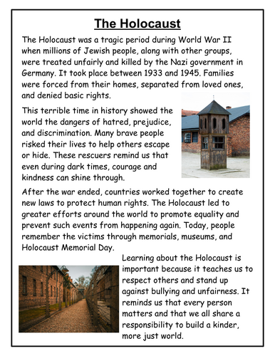 The Holocaust WW2 Reading Comprehension for KS2 or Gr 3 - 5: No Prep ...