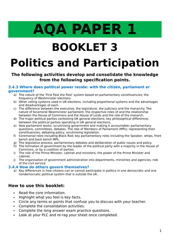 AQA GCSE Citizenship Revision - Politics and Participation Unit 3+4 ...