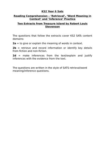 KS2 SATS Reading Comprehension - Retrieval/Word Meaning/Inference 2a/2b ...