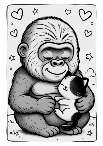 Koko the Gorilla and Her Kittens Coloring Pages for Kids | Fun Animal ...