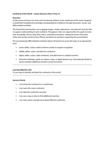 Year 3/4 Geography/Humanities: Continents of the World Unit | Teaching ...